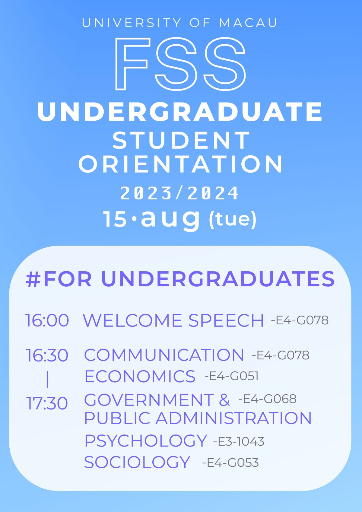 FSS UG&PG student orientation AY2023/2024 scheduled on 15 Aug 2023 ...