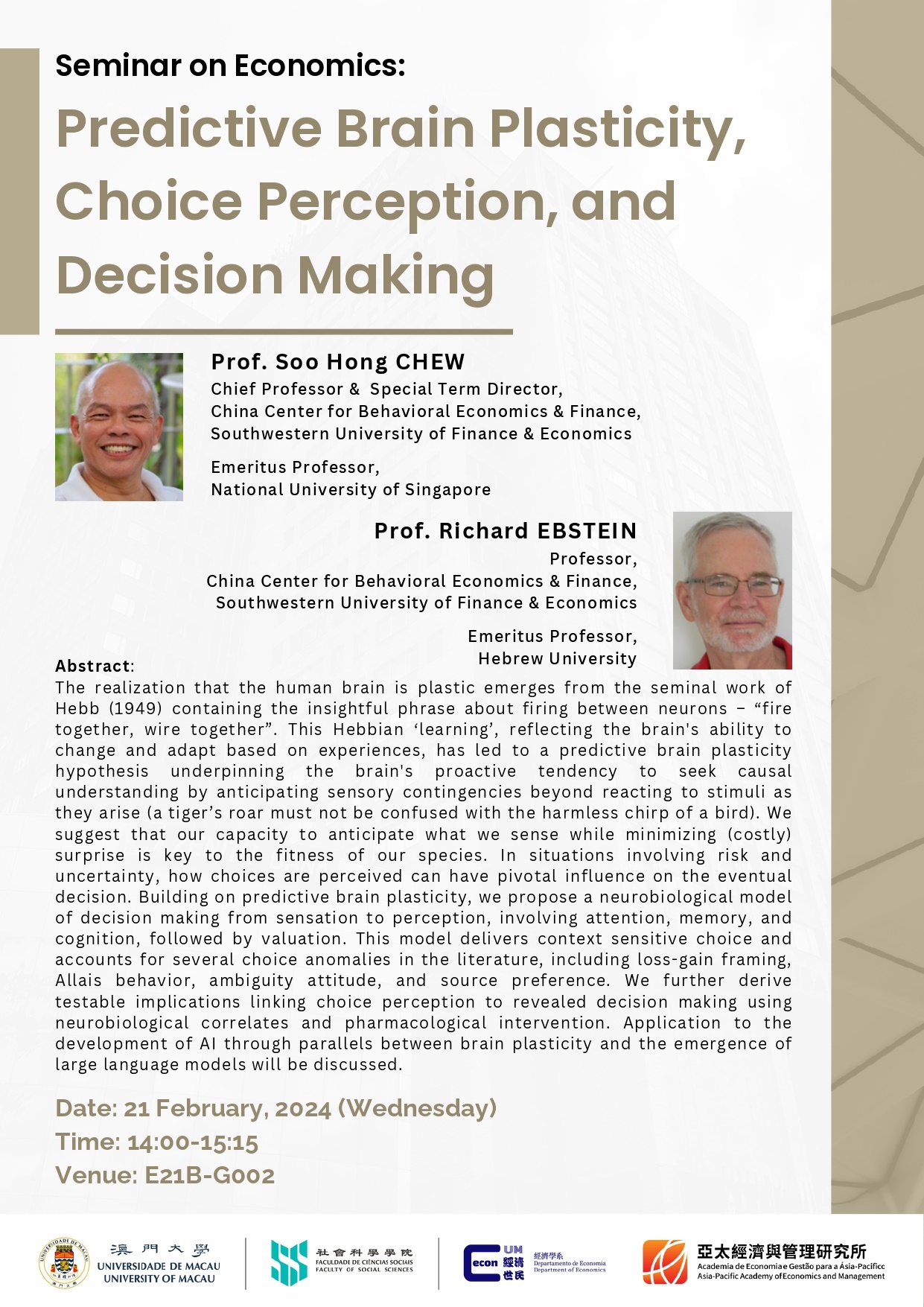 FSS-DECO Seminar: Predictive Brain Plasticity, Choice Perception, and ...