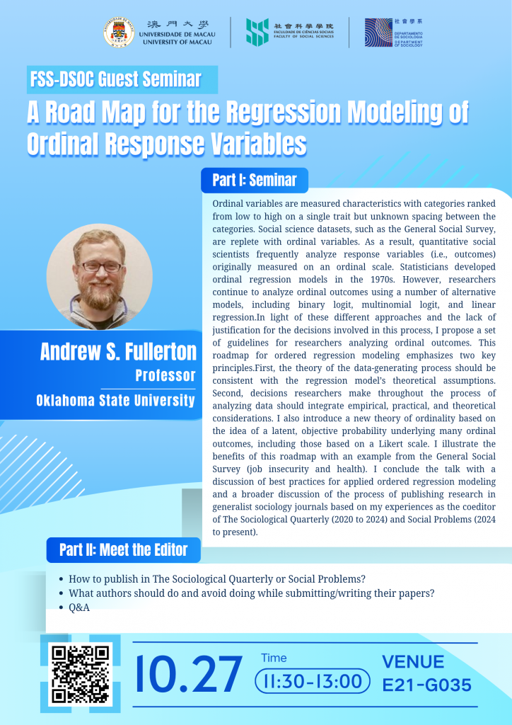 FSS-DSOC seminar: A Road Map for the Regression Modeling of Ordinal ...