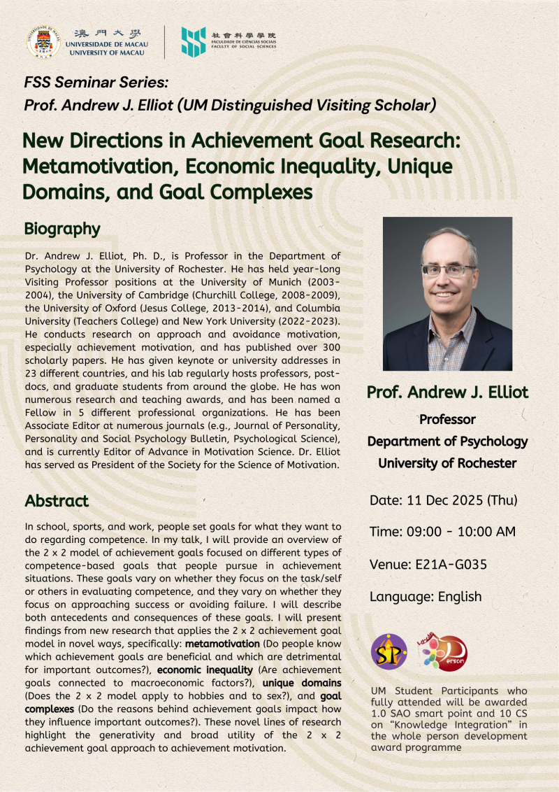 FSS Seminar Series (UM Distinguished Visiting Scholar): New Directions ...